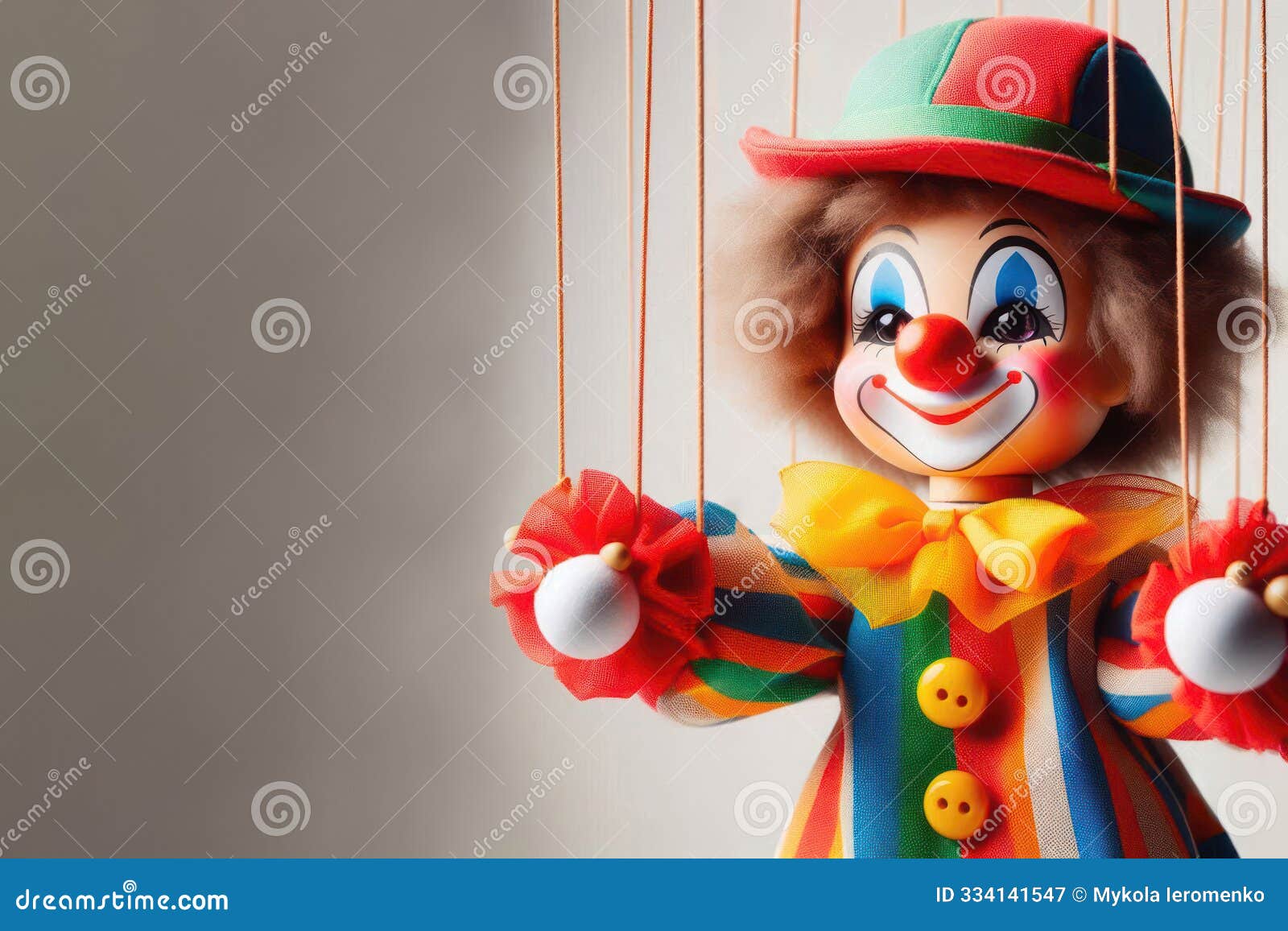 Clown Puppet on a Clean Background. Space for Text. Stock Image - Image ...