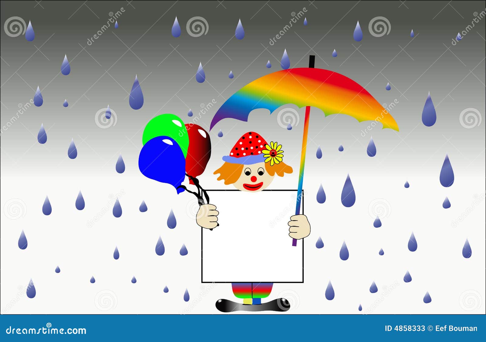 Clown in the rain stock illustration. Illustration of children - 4858333