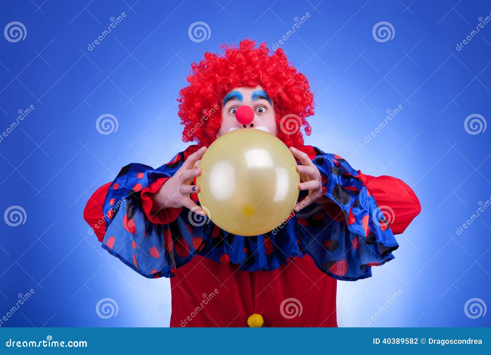 Clown in Red Costume with Balloon in Hands Stock Photo - Image of ...