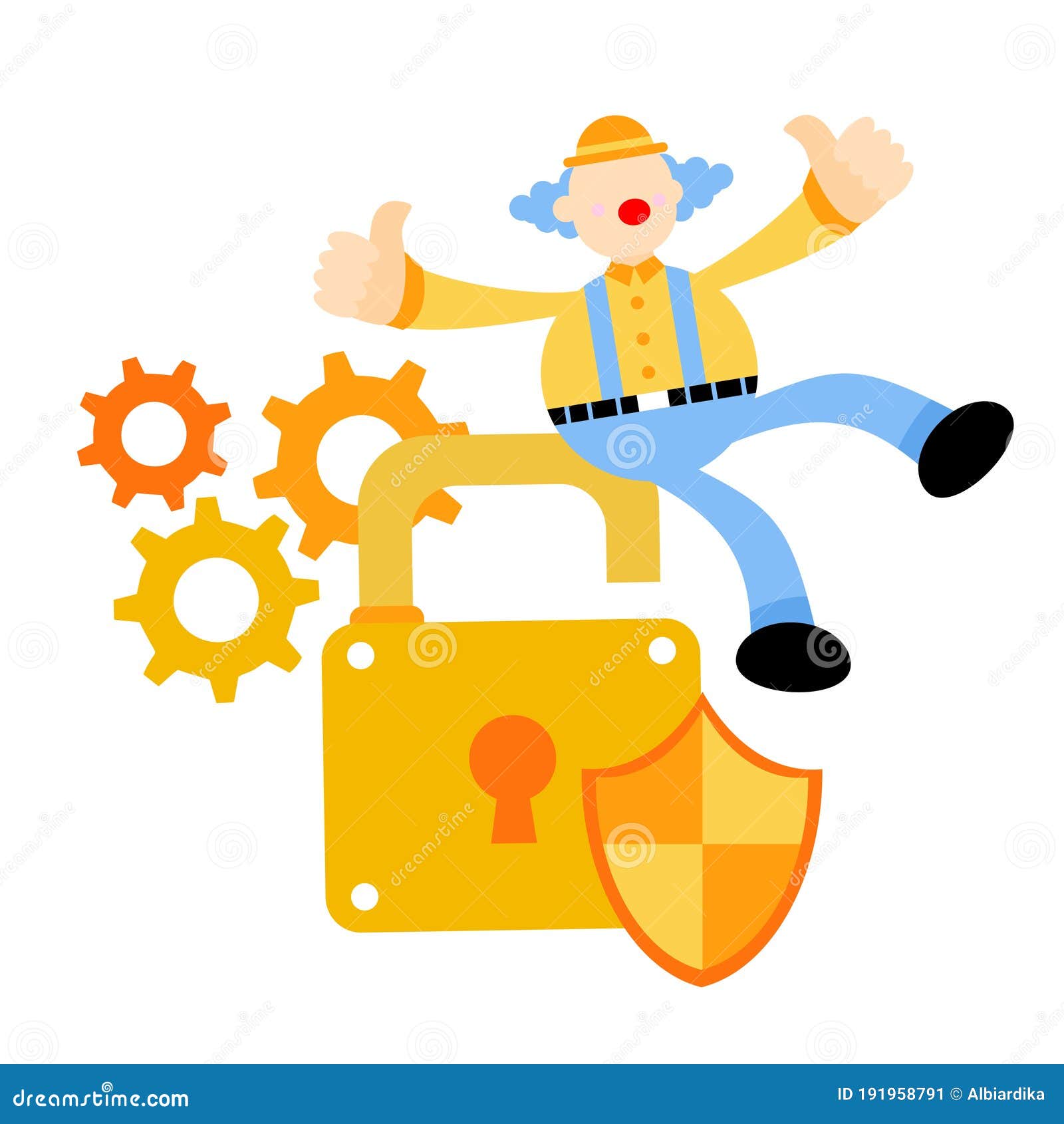 Clown Carnival and Security Protection Padlock Cartoon Doodle Flat ...