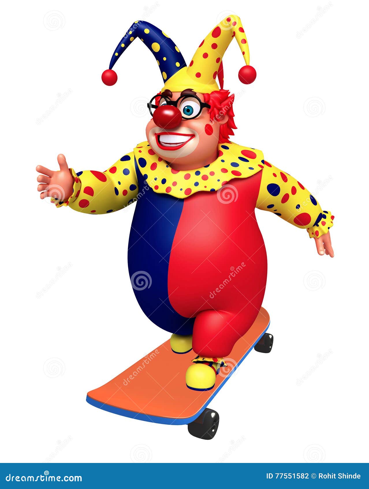 Clown with Skateboard stock illustration. Illustration of nose - 77551582