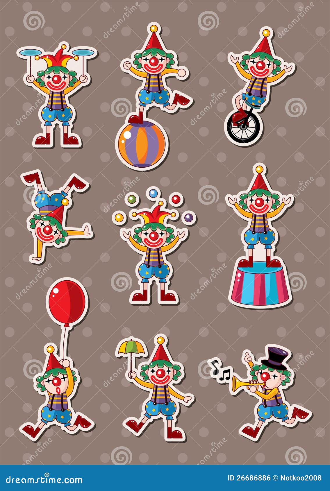 Clown stickers stock vector. Illustration of dance, celebration - 26686886