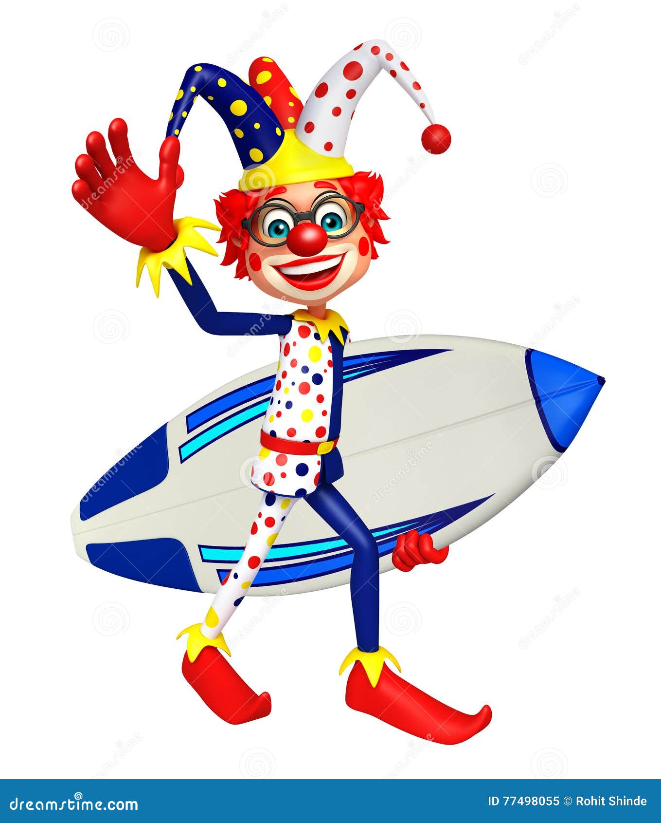 Clown with Surfboard stock illustration. Illustration of celebration ...