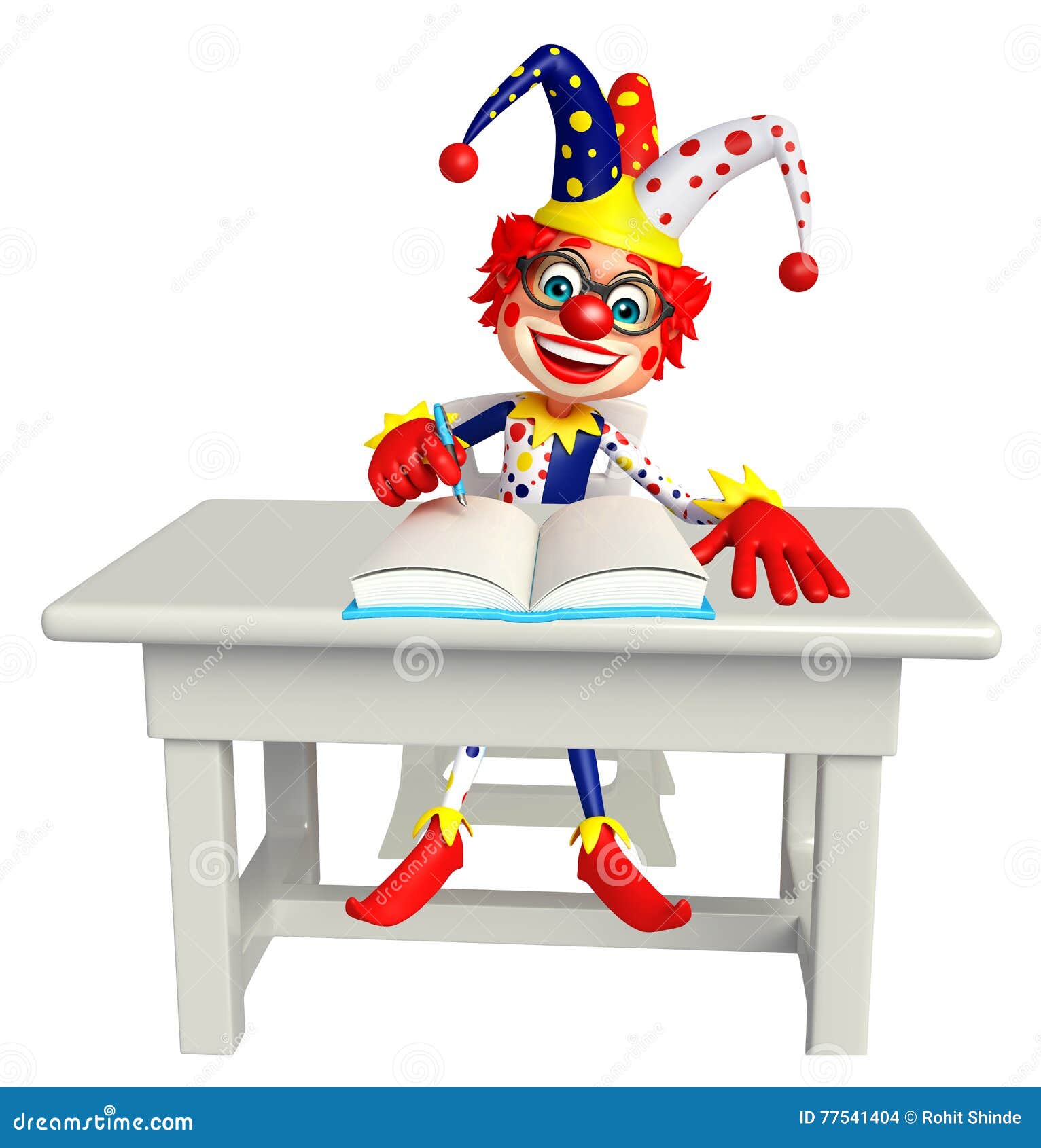Clown with with Table Chair and Book Stock Illustration - Illustration ...