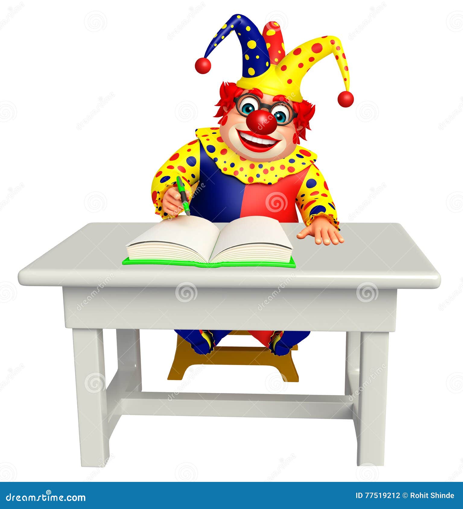 Clown with Table Chair and Book Stock Illustration - Illustration of ...