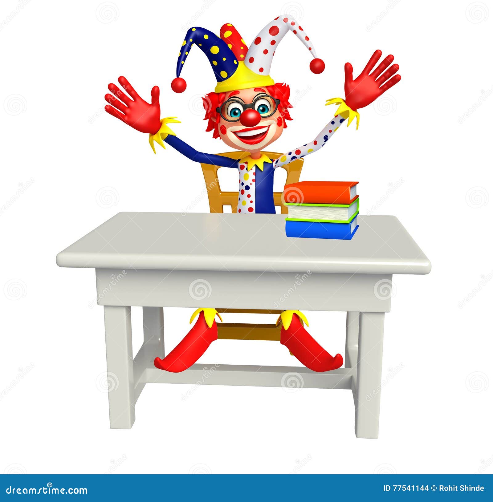 Clown with Table & Chair,books Stock Illustration - Illustration of ...
