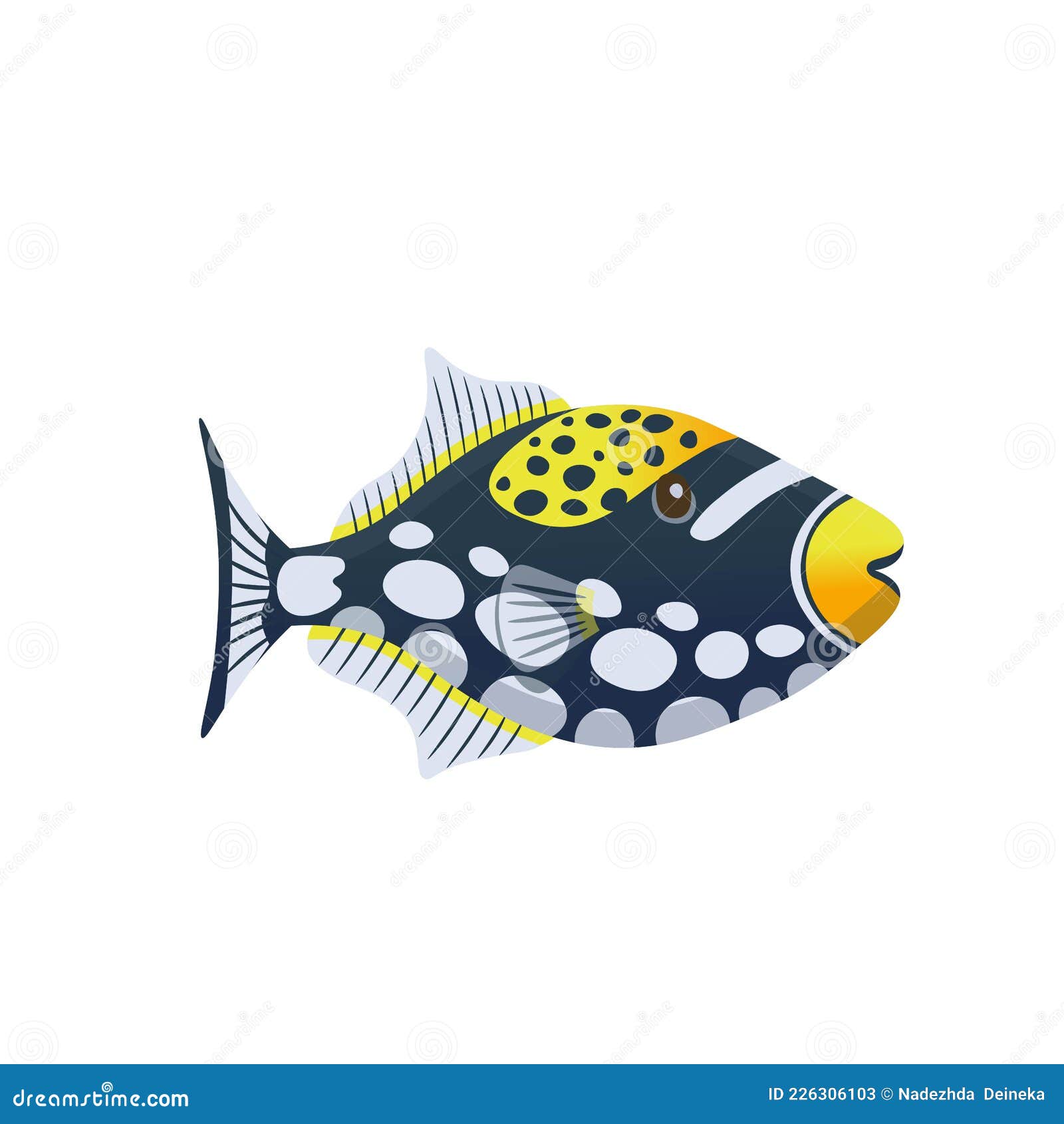 Clown Trigger Fish. Hand Drawing Sketch. Black Outline On White ...