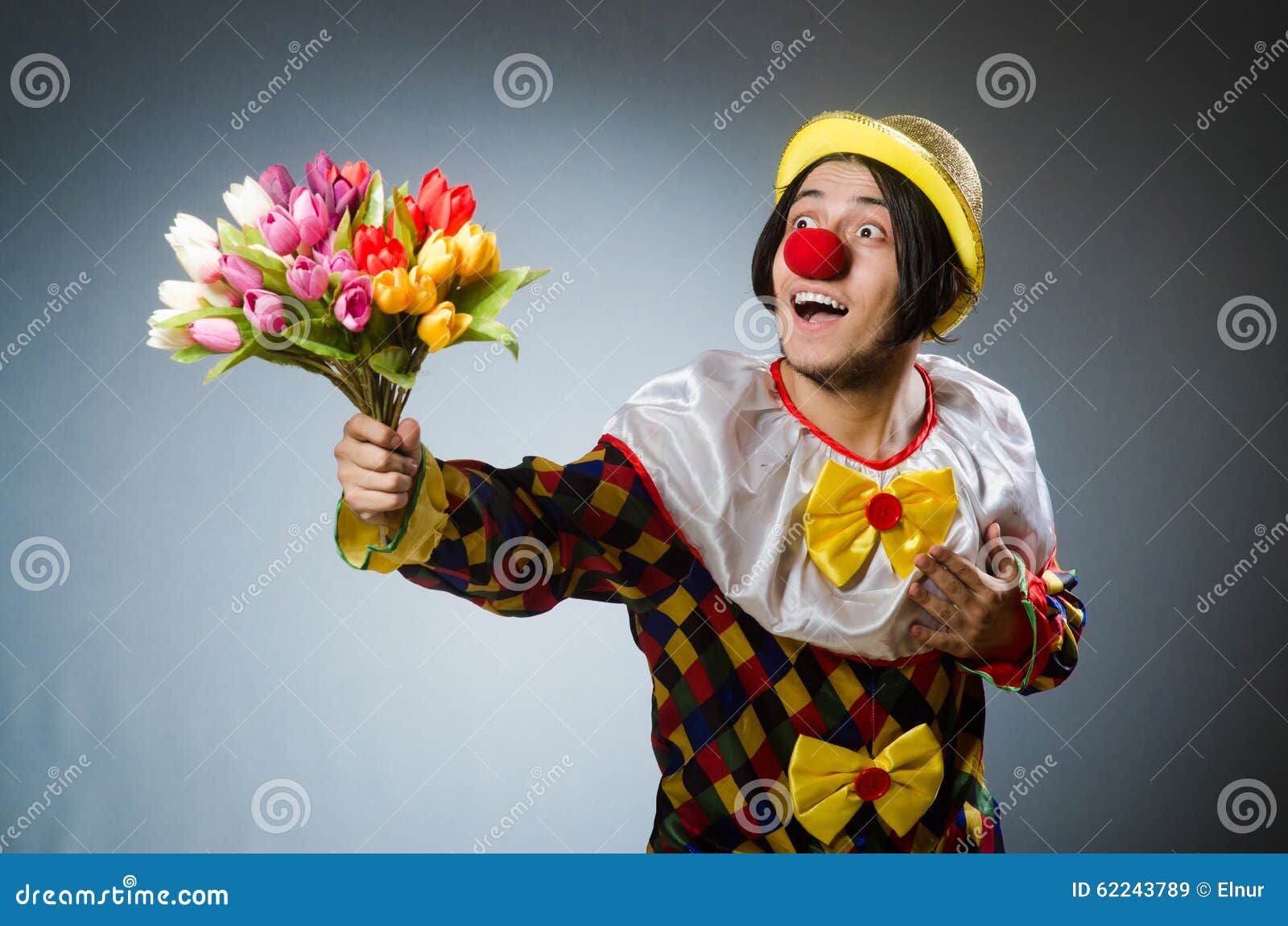 The Clown with Tulip Flowers in Funny Concept Stock Image - Image of ...