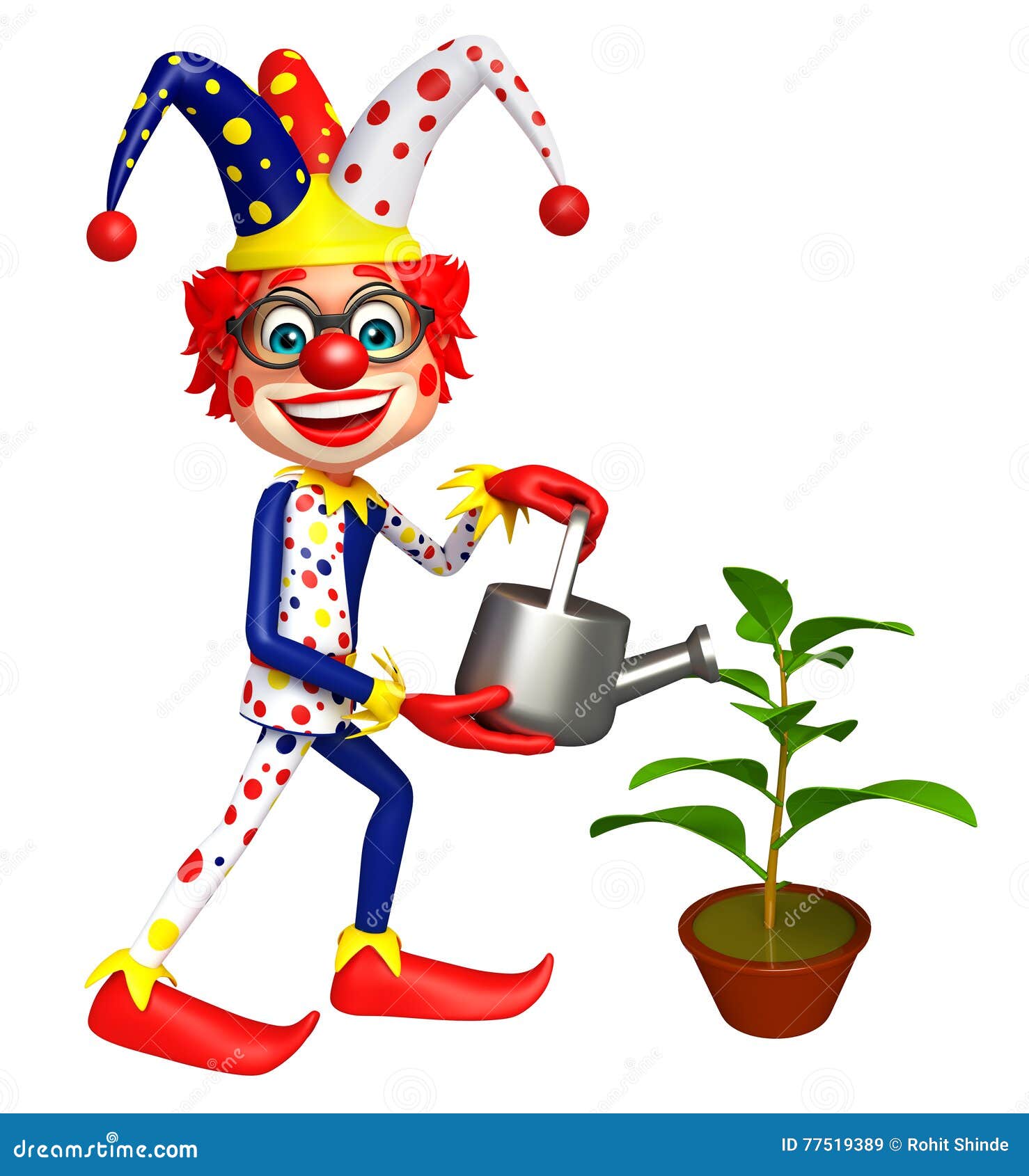 Clown with Watering Can and Plant Stock Illustration - Illustration of ...