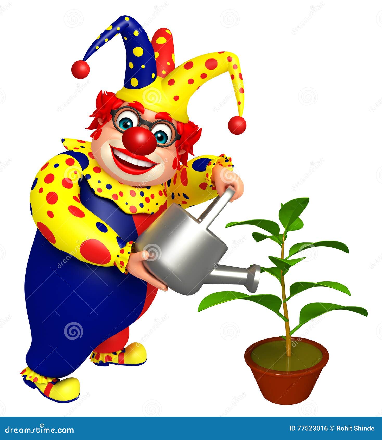 Clown with Watering Can and Plant Stock Illustration - Illustration of ...