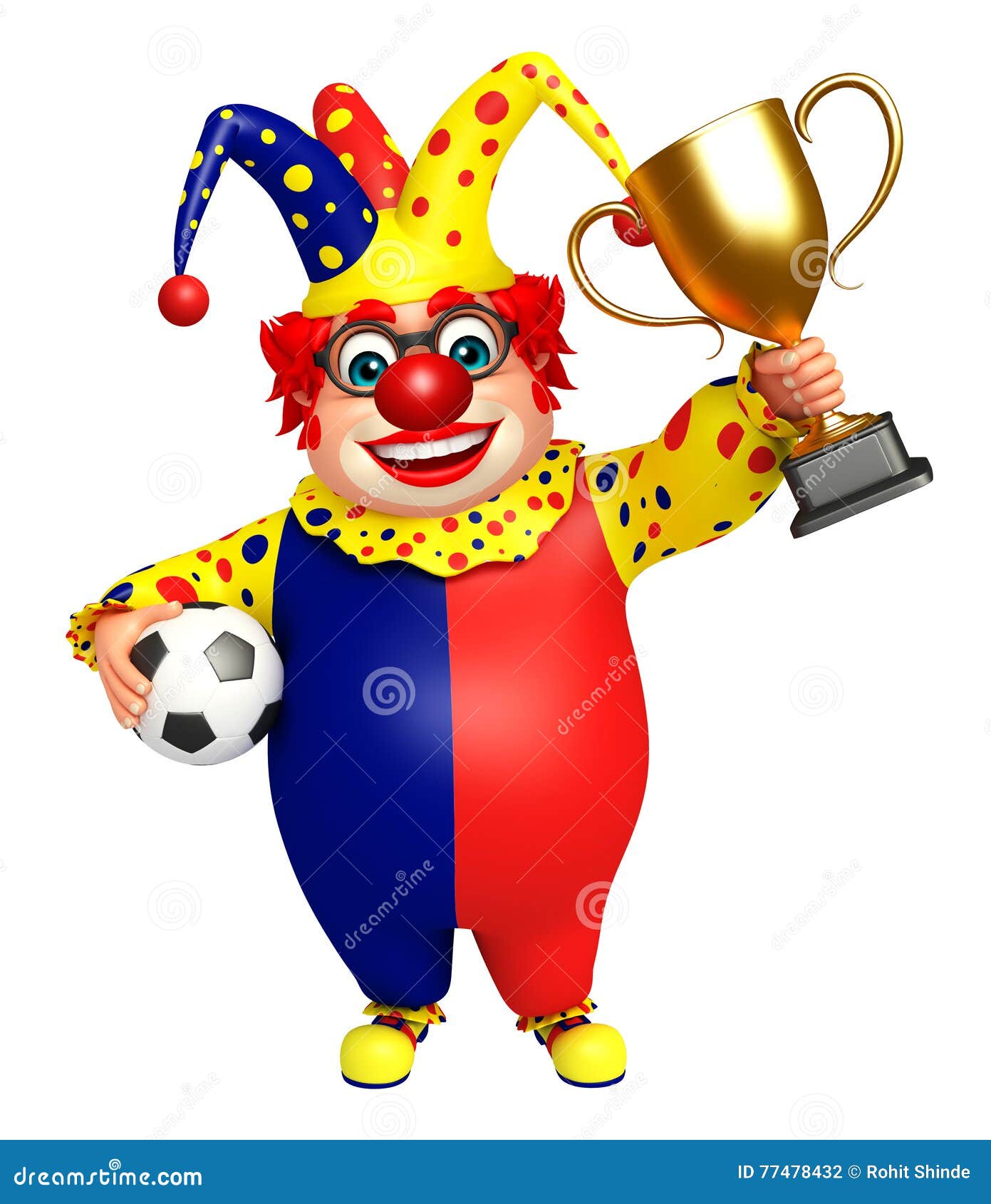 Clown with Winning Cup and Football Stock Illustration - Illustration ...