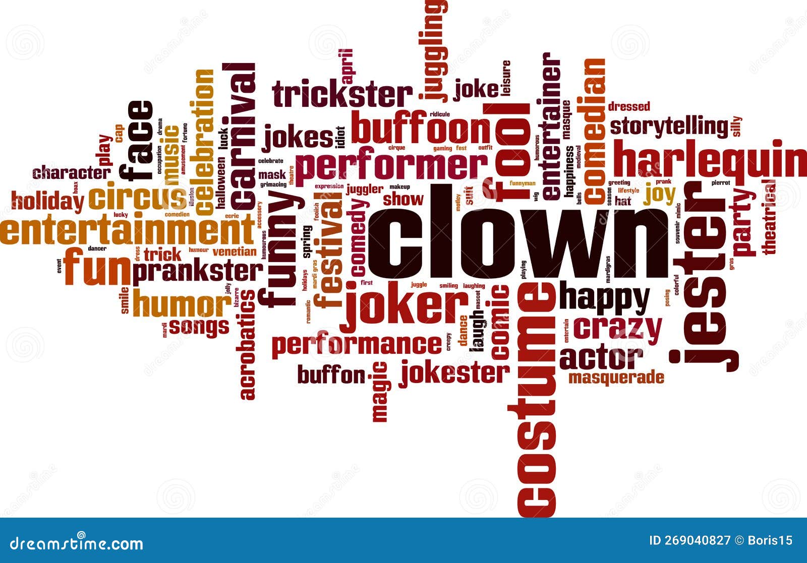 Clown word cloud stock vector. Illustration of jokester - 269040827