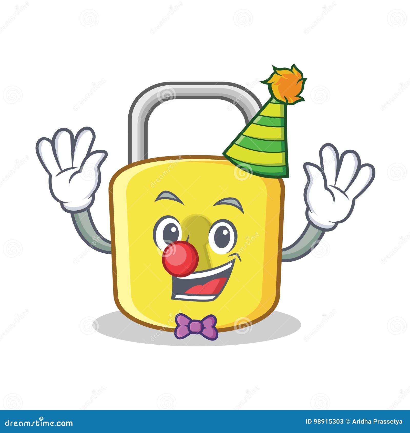 Clown Yellow Lock Character Mascot Stock Vector - Illustration of funny ...