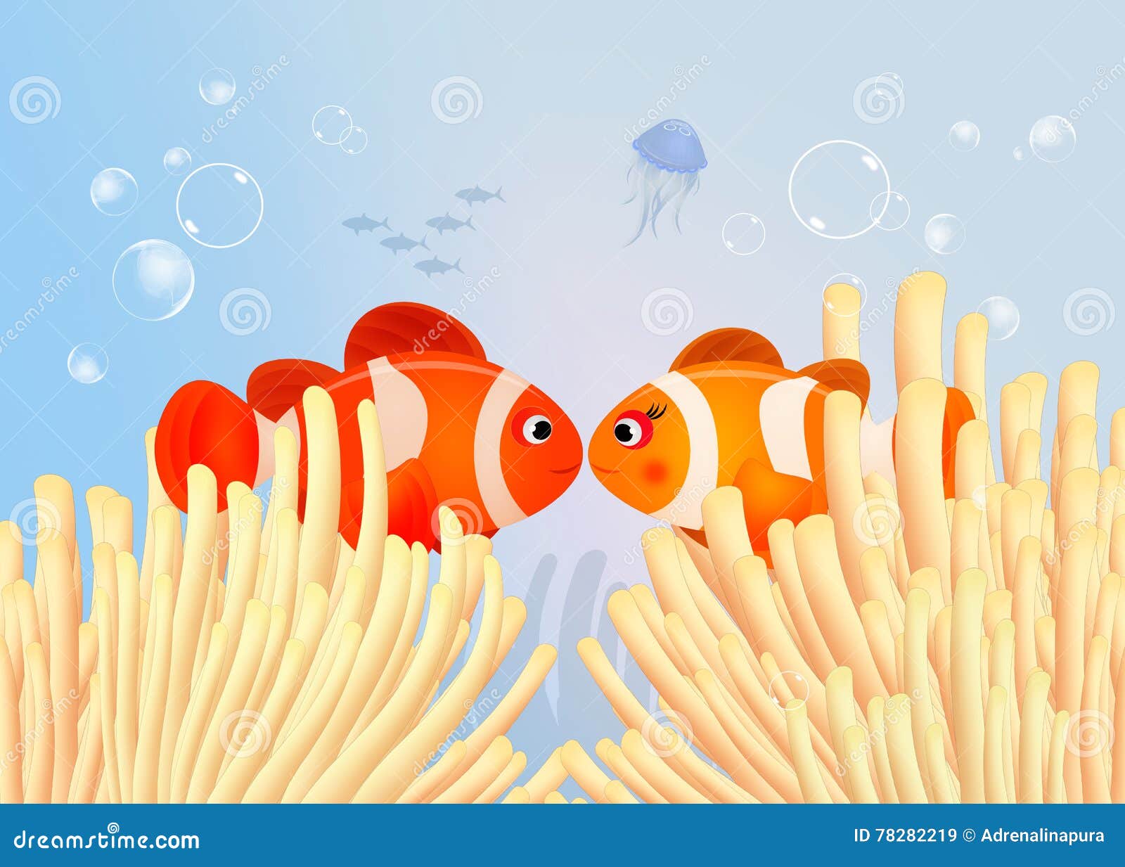 Clownfish And Anemone Icon In Cartoon Style Isolated On White ...