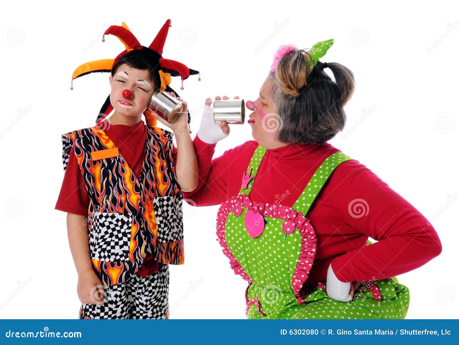 Clowns Using Tin Can Phones Stock Photo - Image of circus, metaphor ...