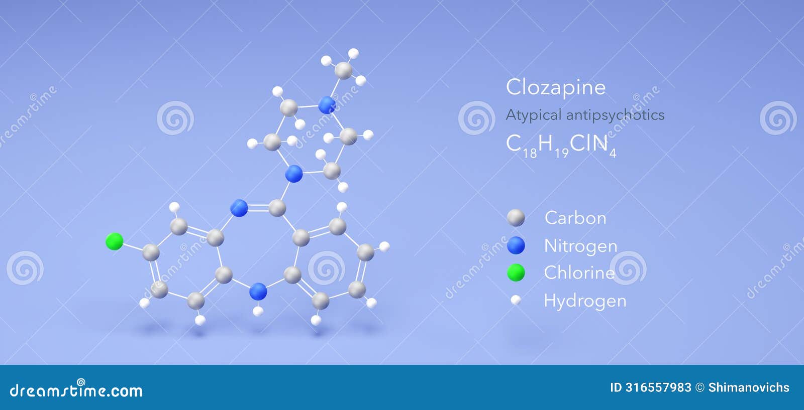Clozapine Molecule, Structural Chemical Formula, Ball-and-stick Model ...