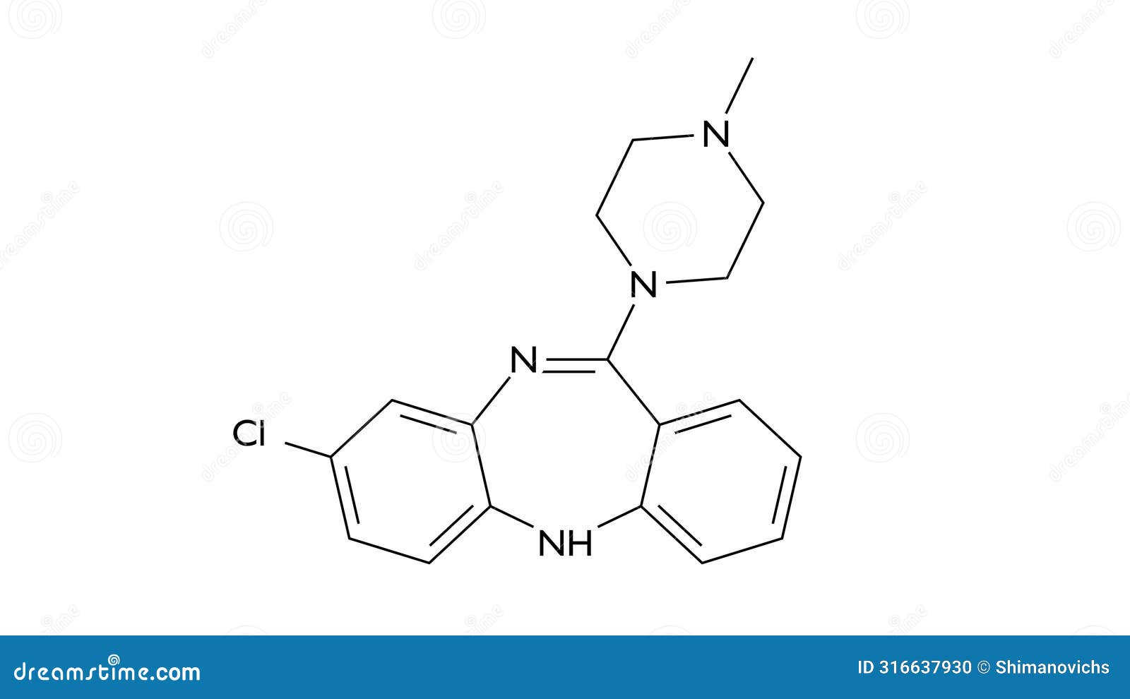 Clozapine Molecule, Structural Chemical Formula, Ball-and-stick Model ...