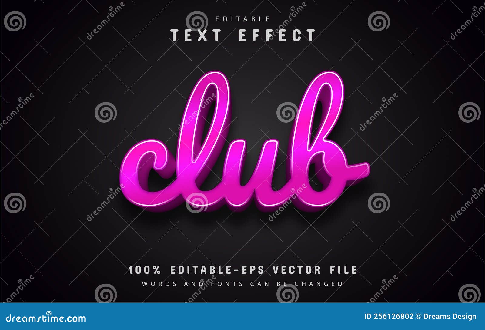 Club Pink Text Effect Editable Stock Vector - Illustration of pink ...