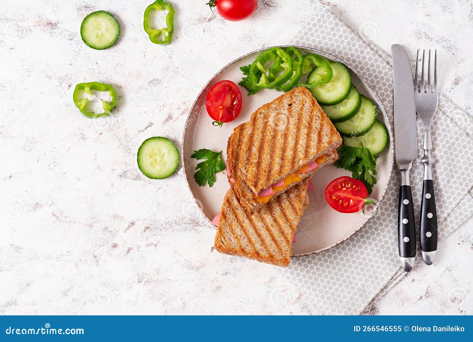 Club Sandwich Panini with Ham and Cheese. Top View Stock Image - Image ...