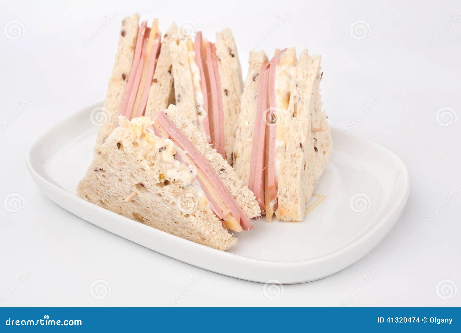Club Sandwiches with Ham and Cheese Stock Photo - Image of caraway ...