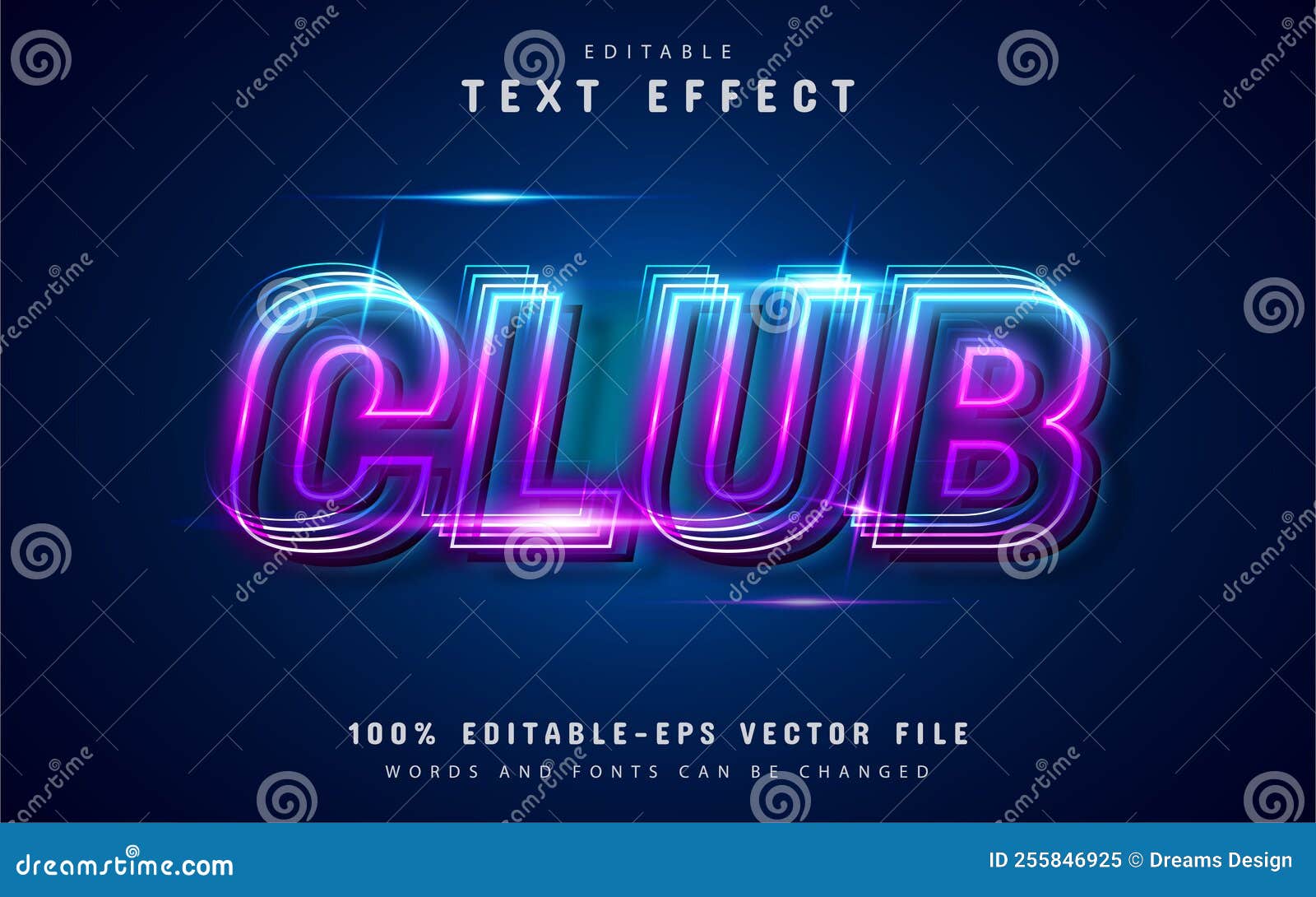 Club Text Effect Neon Style Stock Vector - Illustration of vector, tube ...