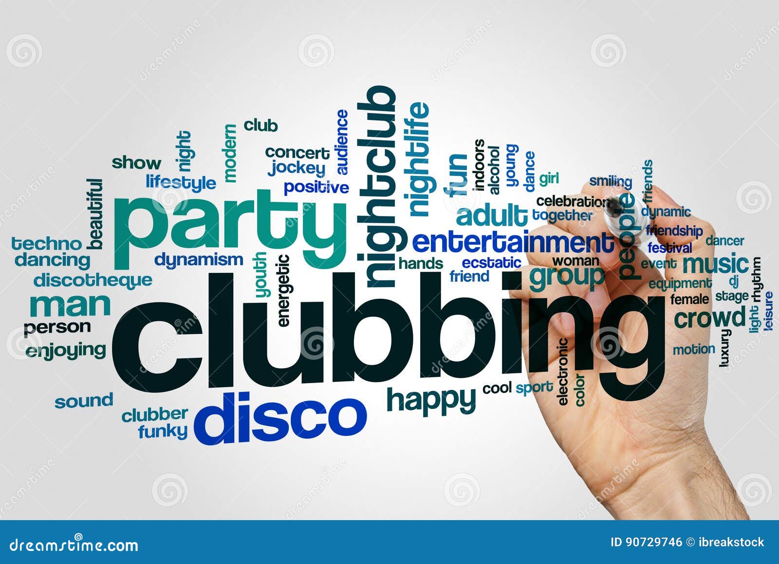 Clubbing Word Cloud Concept on Grey Background Stock Photo - Image of ...