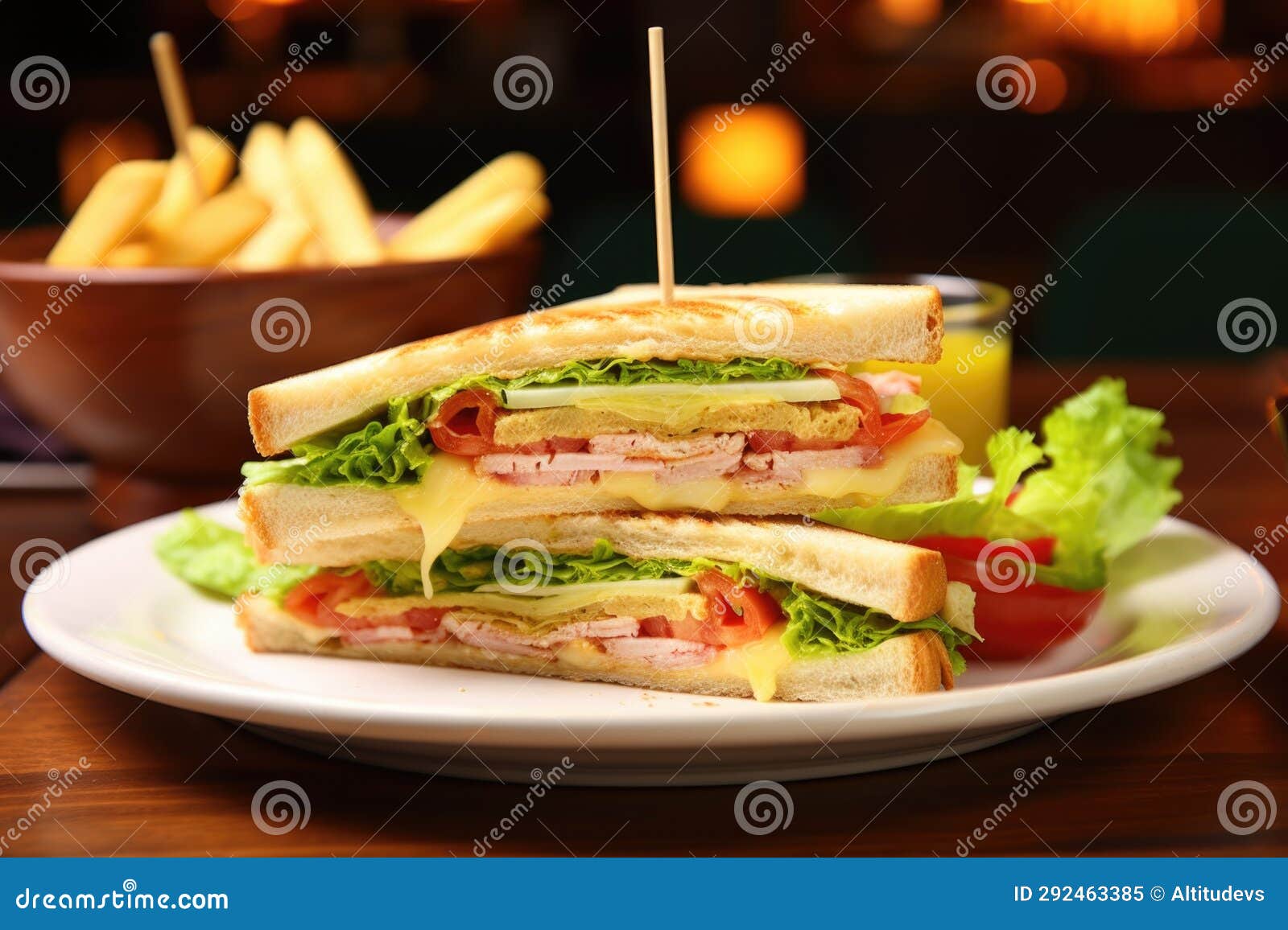 Clubhouse Sandwich with Cheese Pull Effect Stock Illustration ...