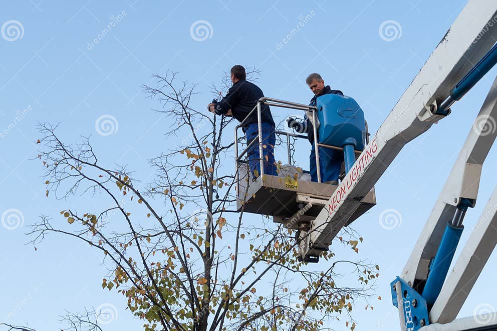 Installing a Christmas Lights in Cluj Napoca, Romania. Editorial Stock ... Installing a Christmas Lights in Cluj Napoca, Romania. Editorial Stock ...