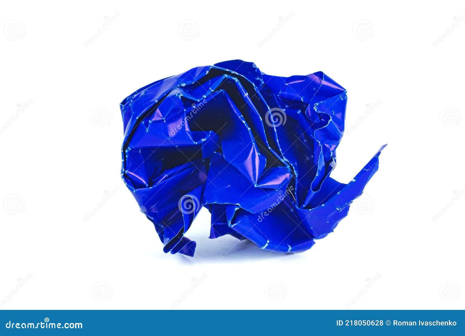 Clump of Crumpled Blue Paper on a White Stock Photo - Image of trash ...