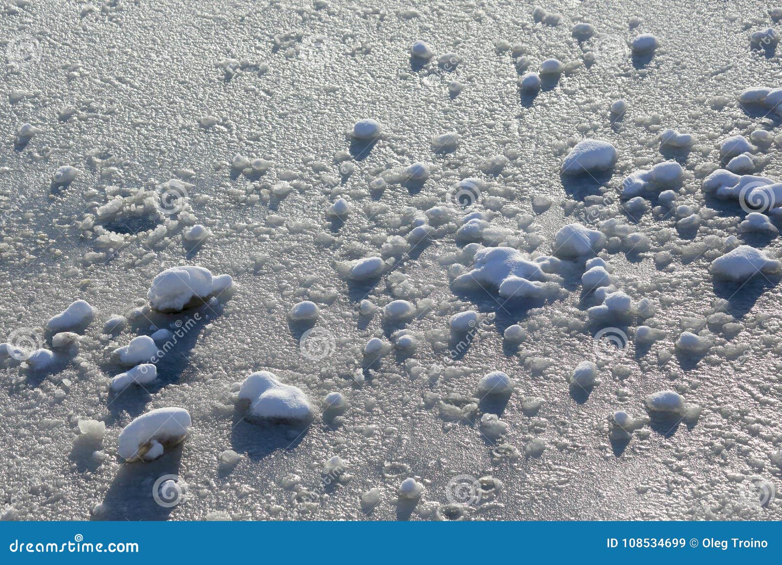 Clumps of snow on the ice stock image. Image of winter - 108534699
