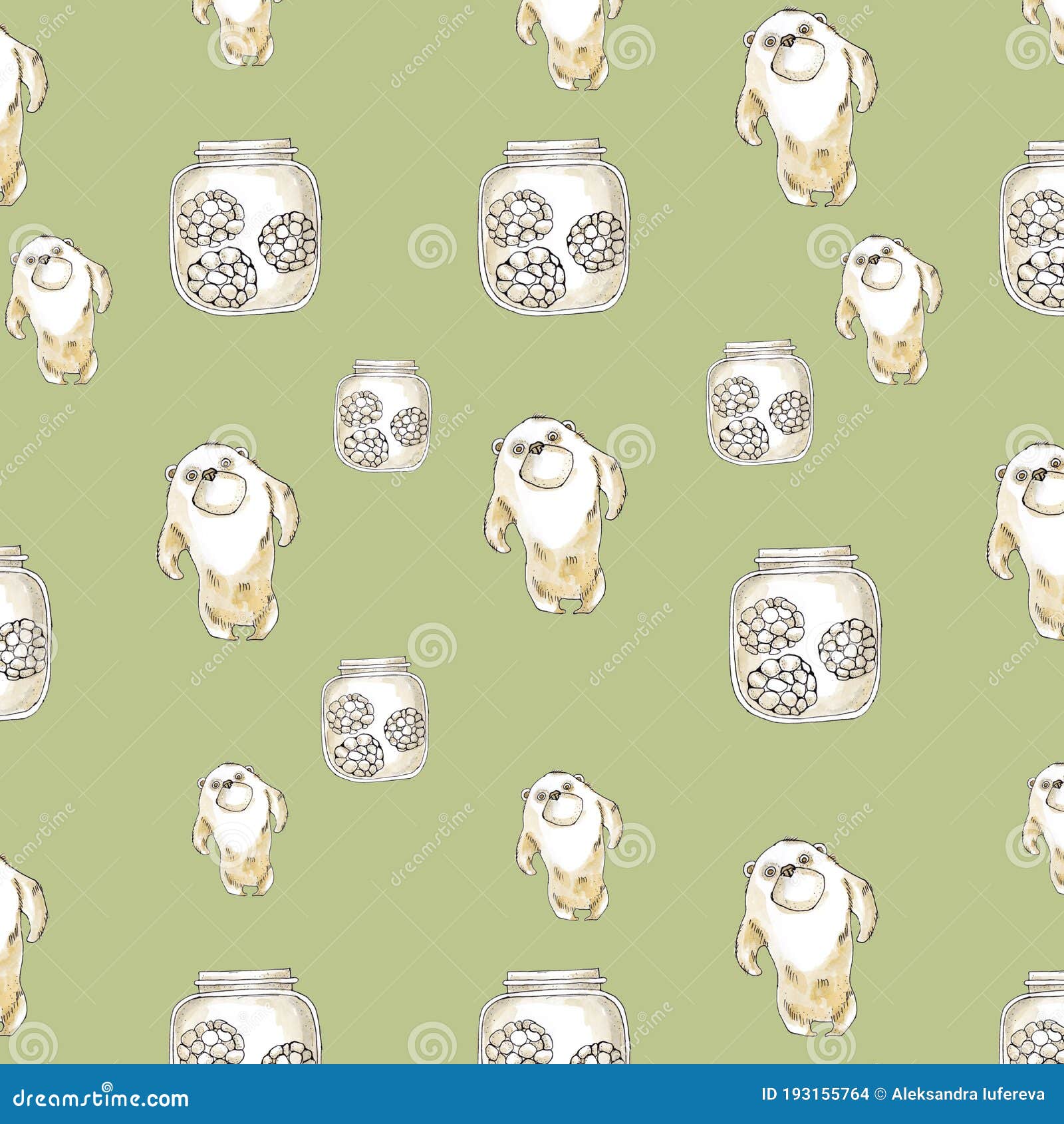 Clumsy Bear and a Jar of Jam on a Green Background Stock Illustration ...