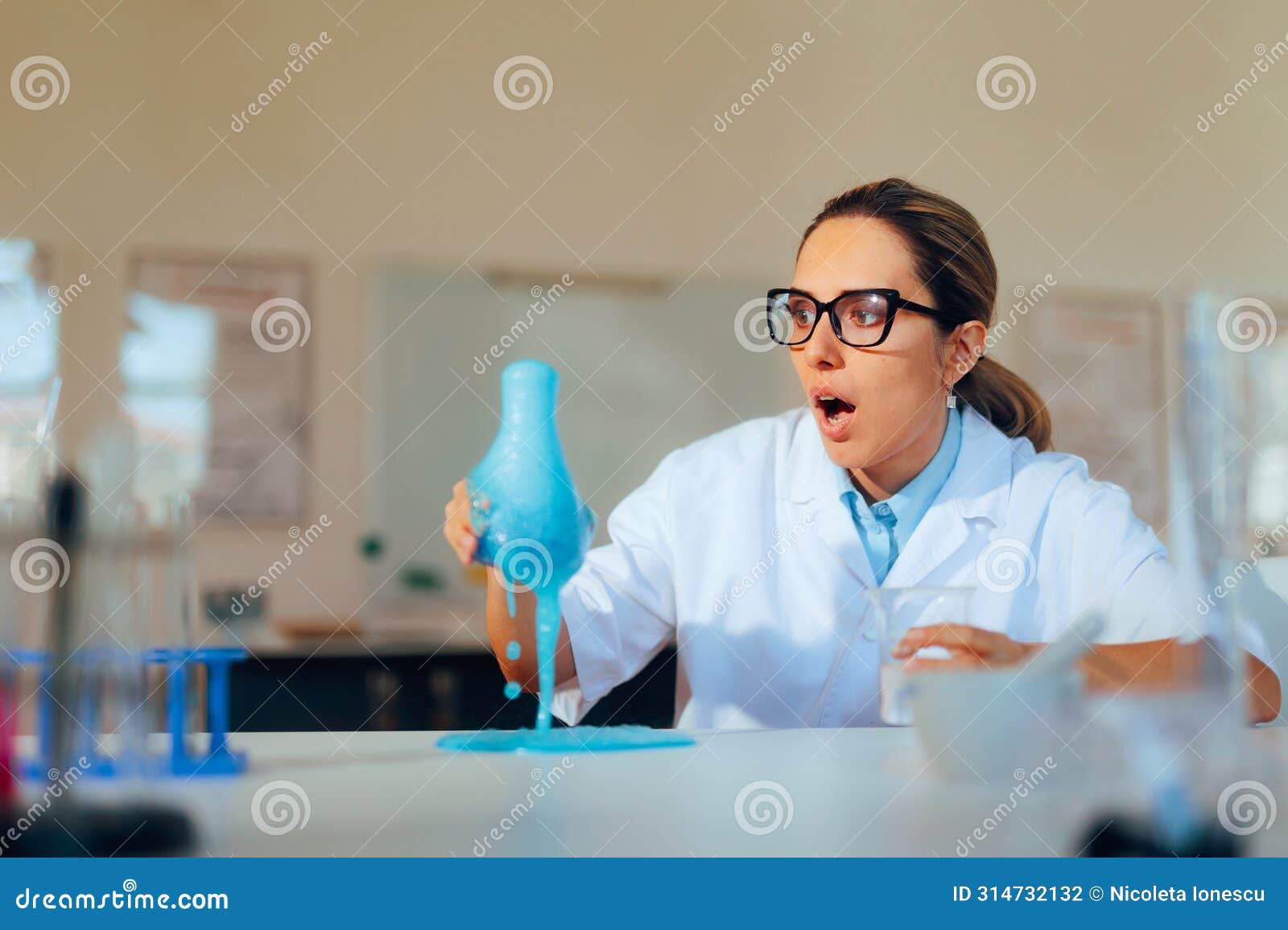 Chemist Mixing Substances Making a Messy Mistake in the Lab Stock Photo ...