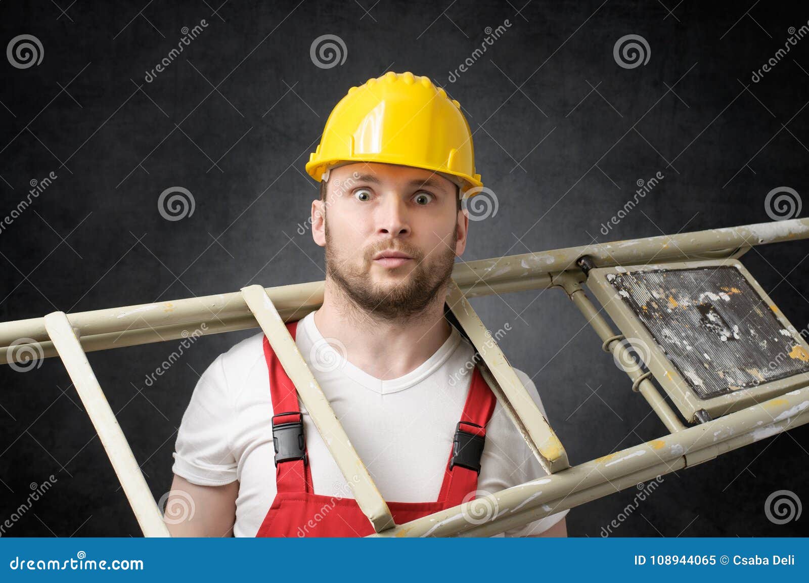 Clumsy worker with ladder stock image. Image of painter - 108944065