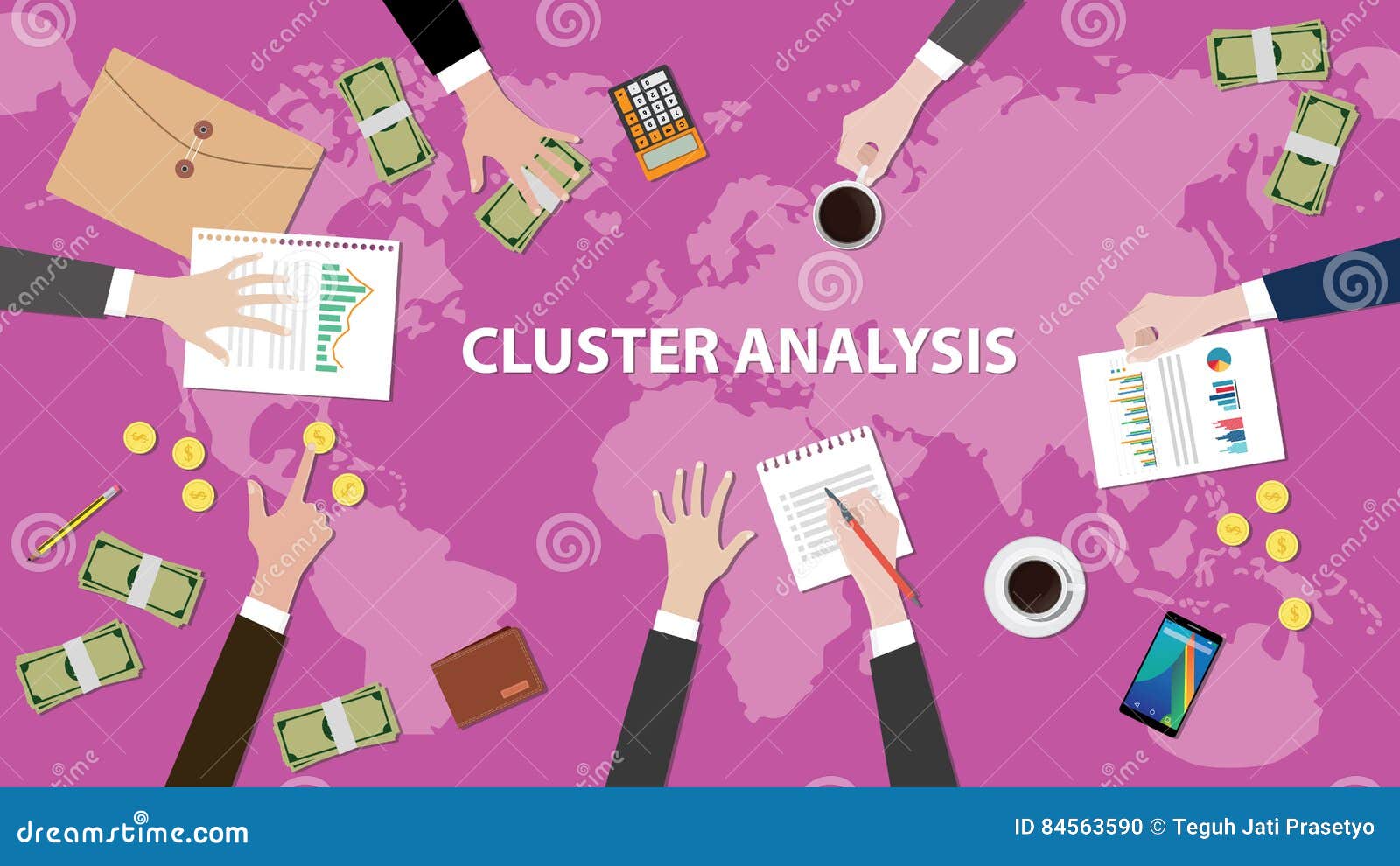 Cluster Analysis Concept Discussion Illustration With Paperworks, Money ...