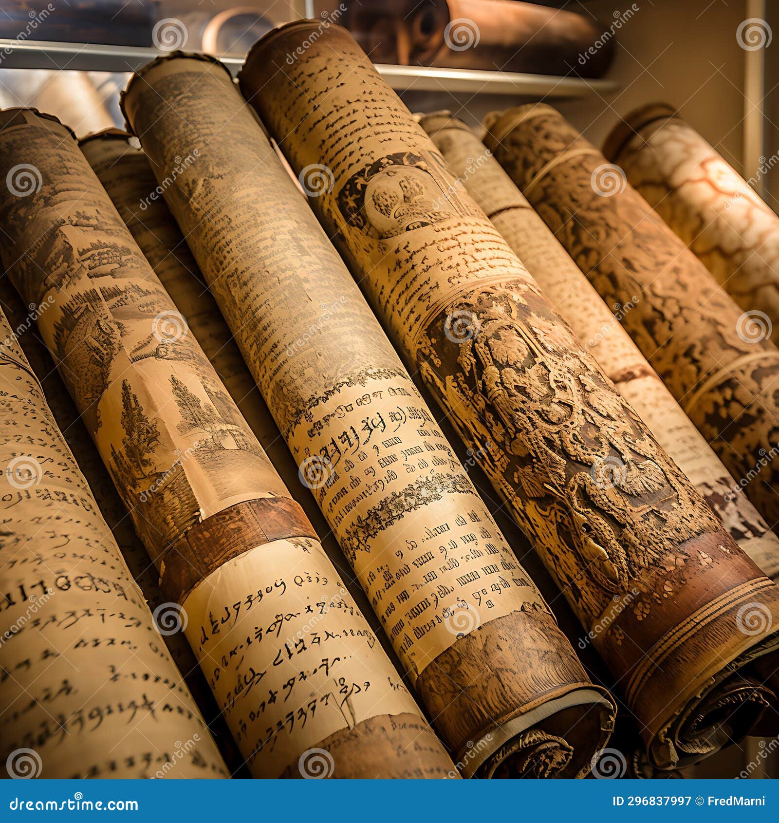 A Group of Scrolls of Parchments Stock Illustration - Illustration of ...