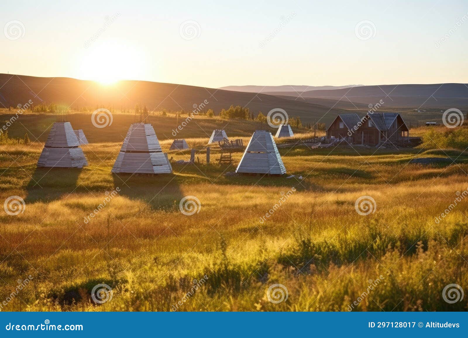 Cluster of Backlit a-frame Huts on a Plateau Stock Image - Image of ...