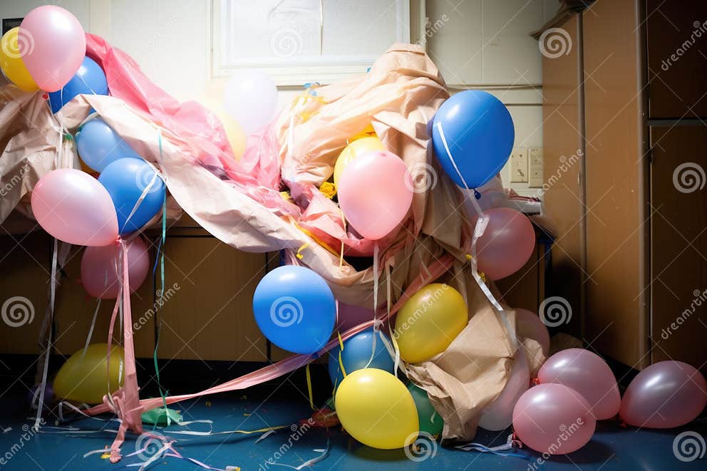 A Cluster of Balloons Partially Deflated and String-bound, Thrown in a ...