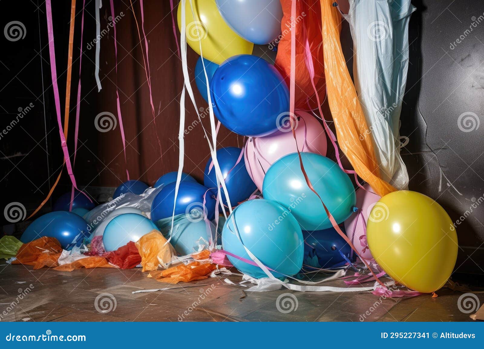 A Cluster of Balloons Partially Deflated and String-bound, Thrown in a ...