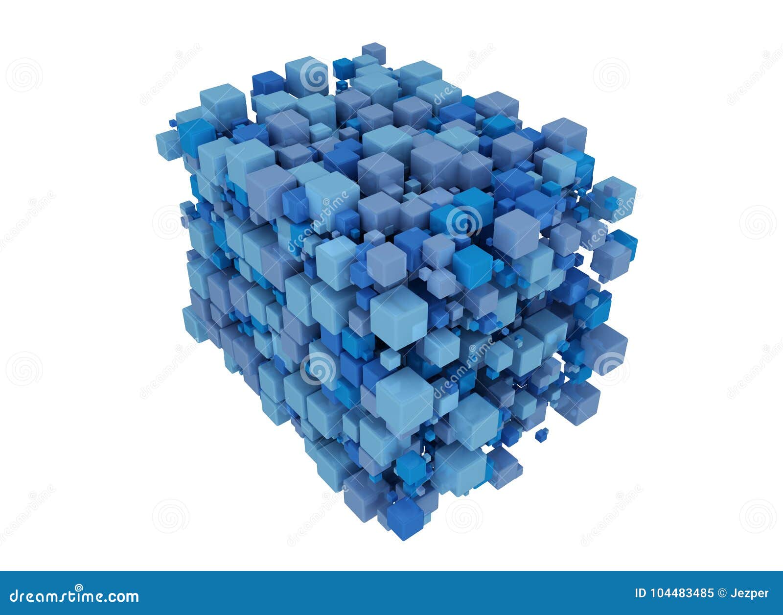 Blue Cubes 3D. Isolated on White Background Stock Illustration ...