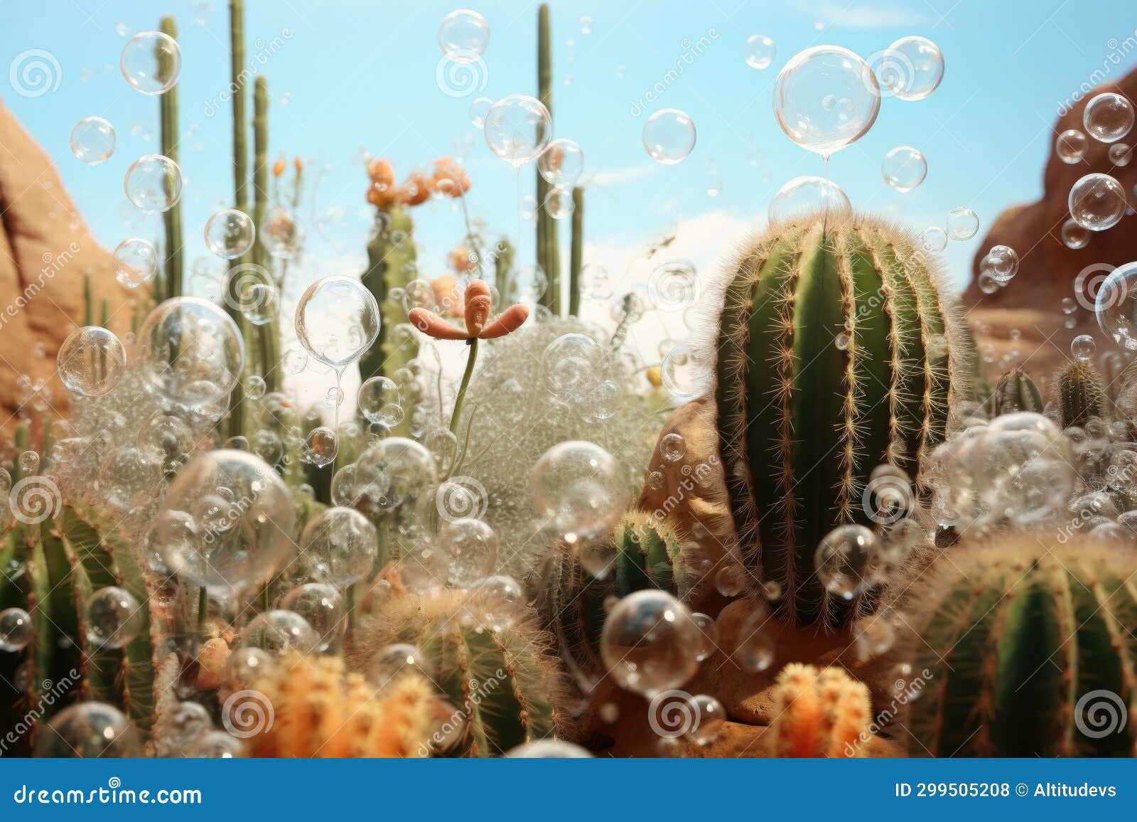 Cluster of Bubbles Stuck on a Prickly Cactus Stock Photo - Image of ...