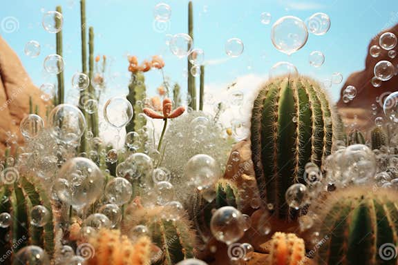 Cluster of Bubbles Stuck on a Prickly Cactus Stock Photo - Image of ...