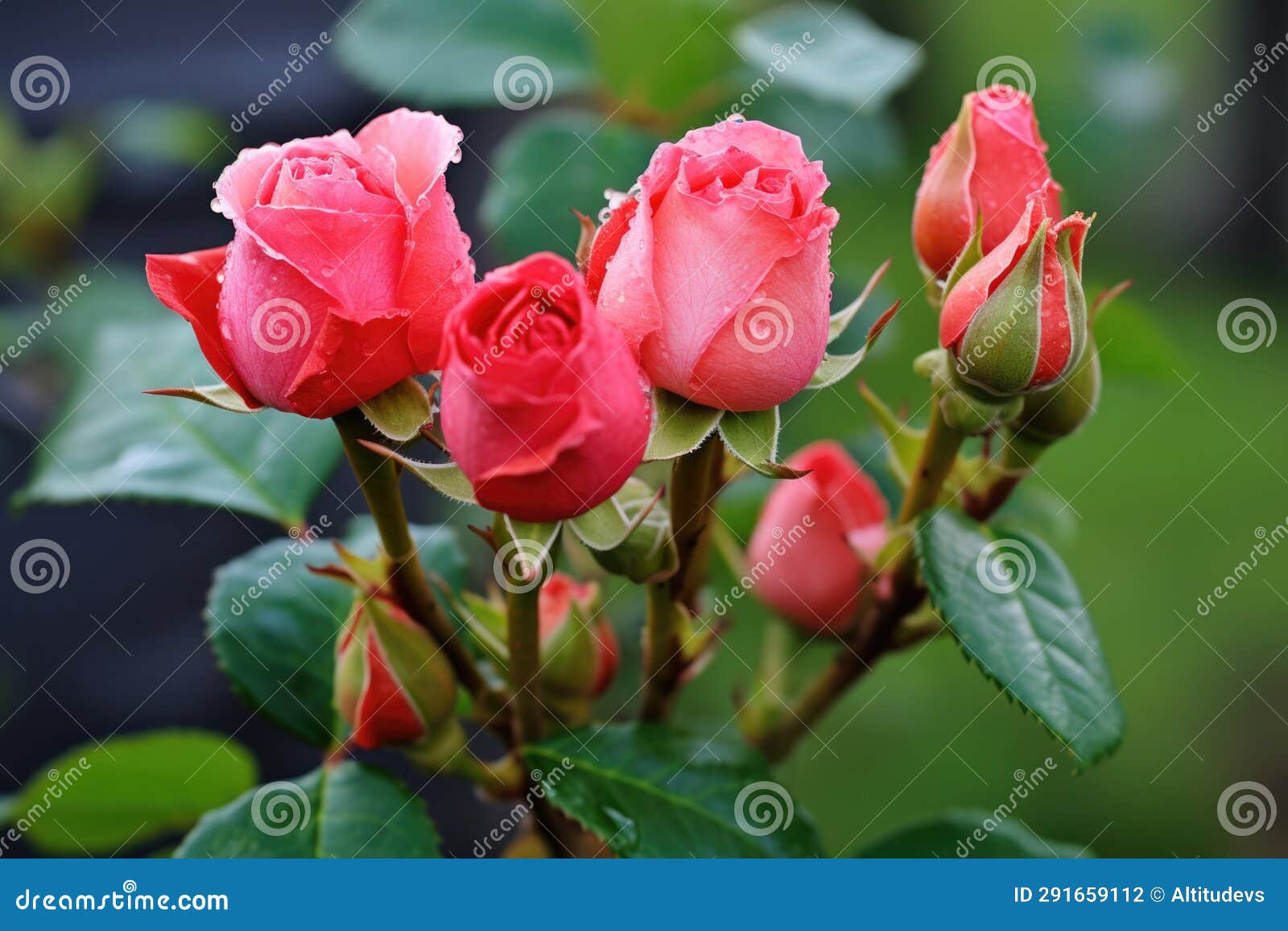 Cluster of Budding Roses on a Bush Stock Photo - Image of generated ...