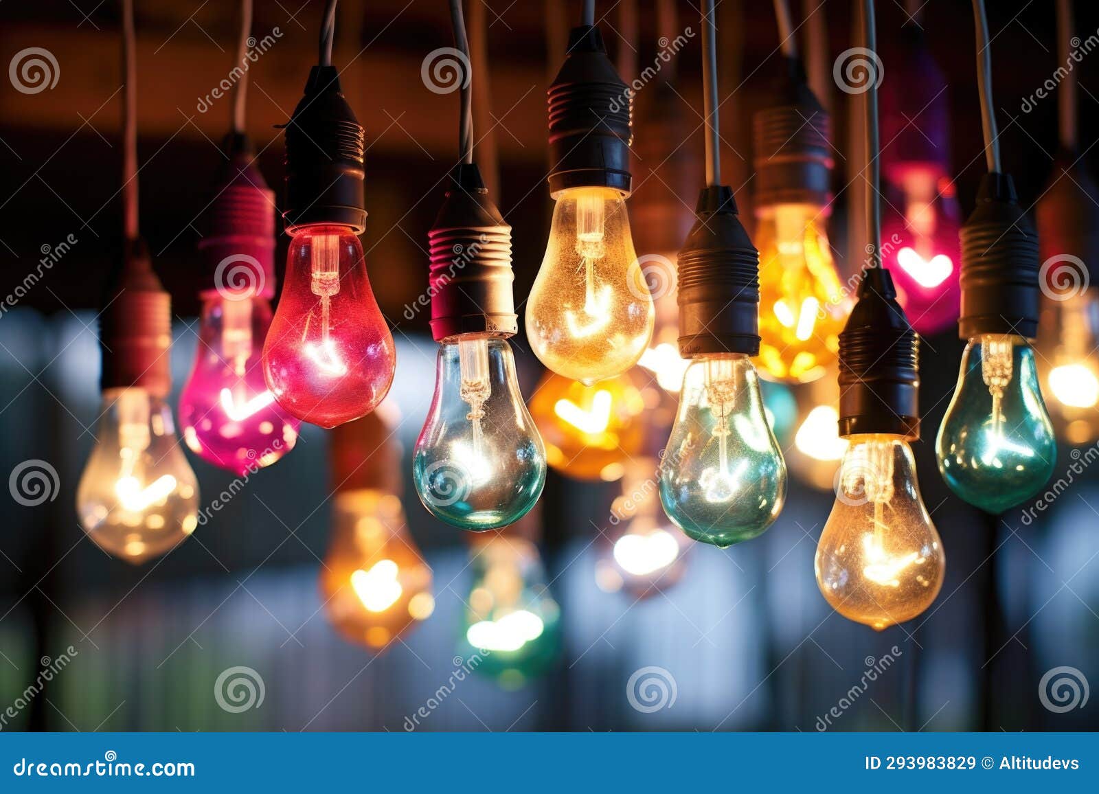Cluster of Colorful Light Bulbs Hanging from the Ceiling Stock ...