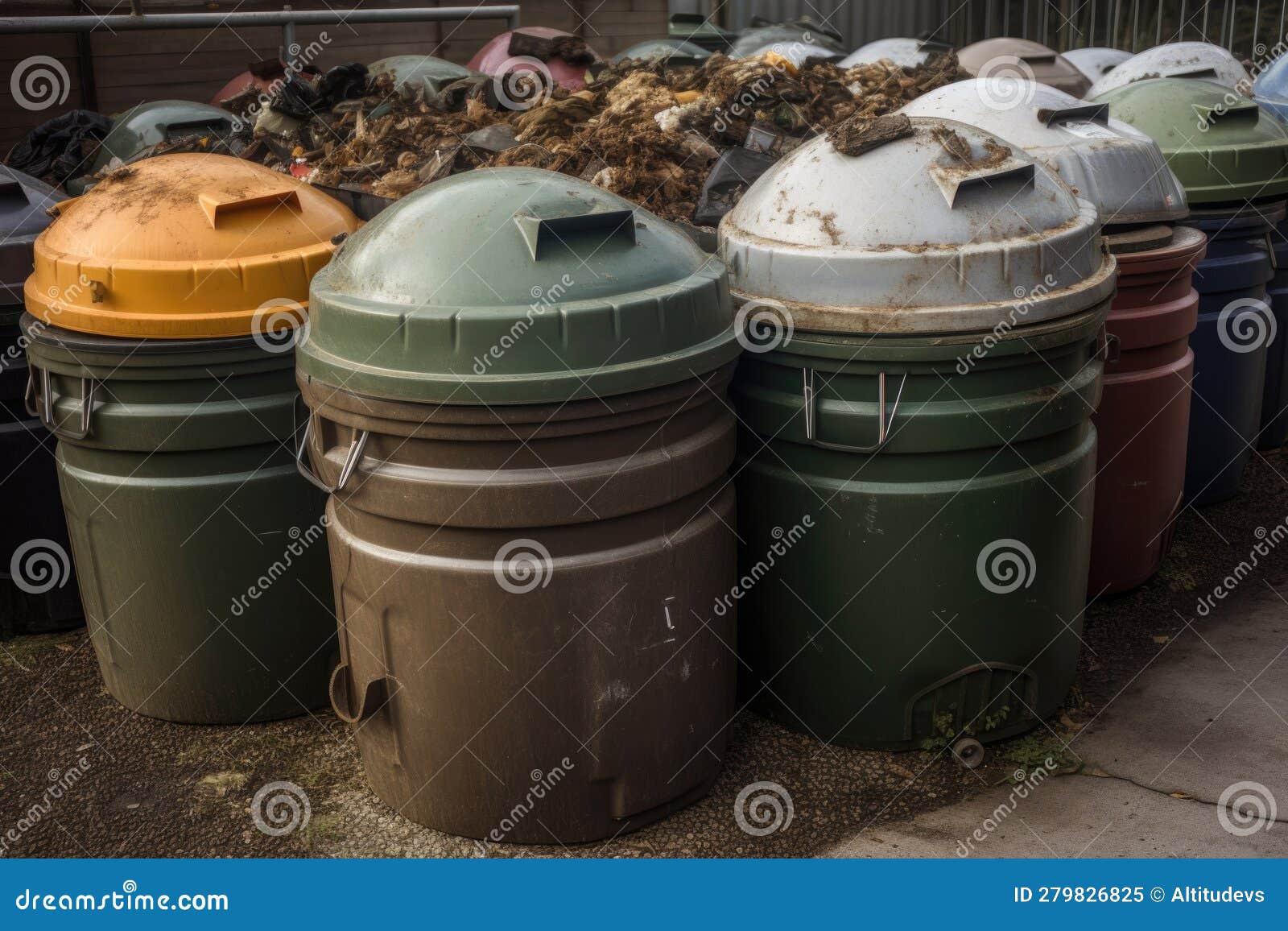 Cluster of Composting Bins, Each One Labeled with Type of Material ...