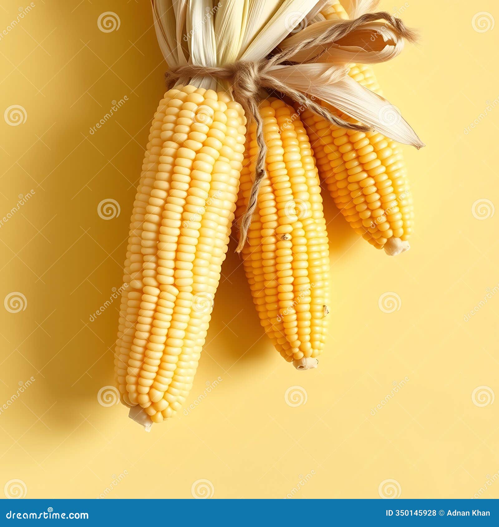 A Cluster of Corn Cobs Tied with a Rustic Rope on a Pastel Yellow ...
