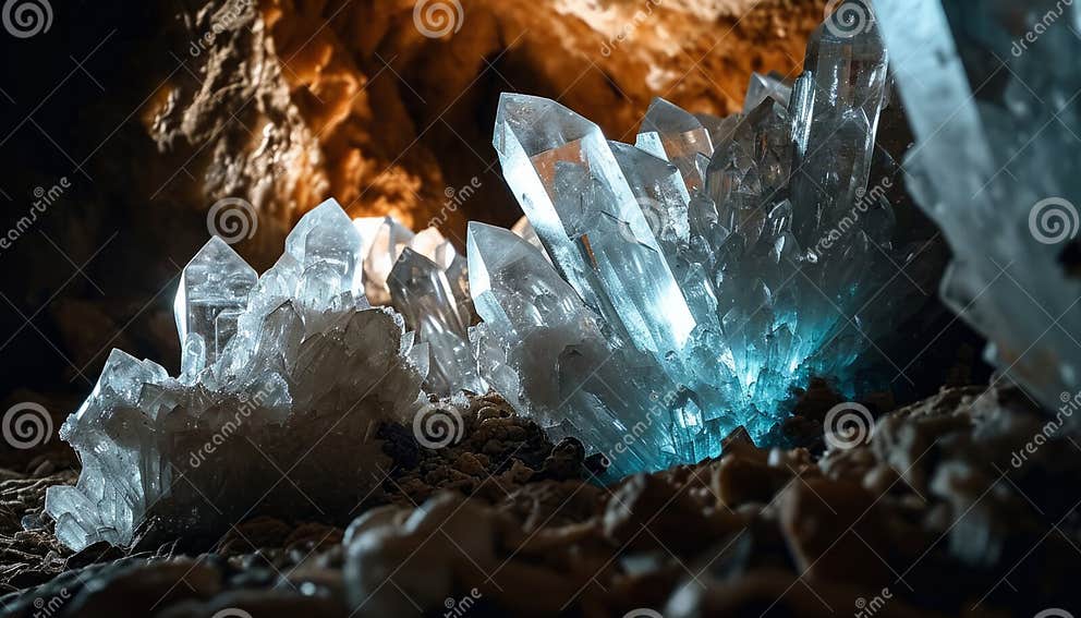 A Cluster of Crystals in a Cave with a Light Coming from Behind it and ...