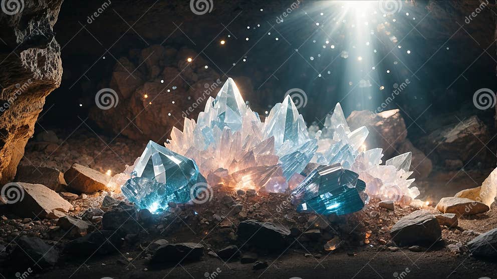 A Cluster of Crystals in a Cave with a Light Coming from Behind it and ...