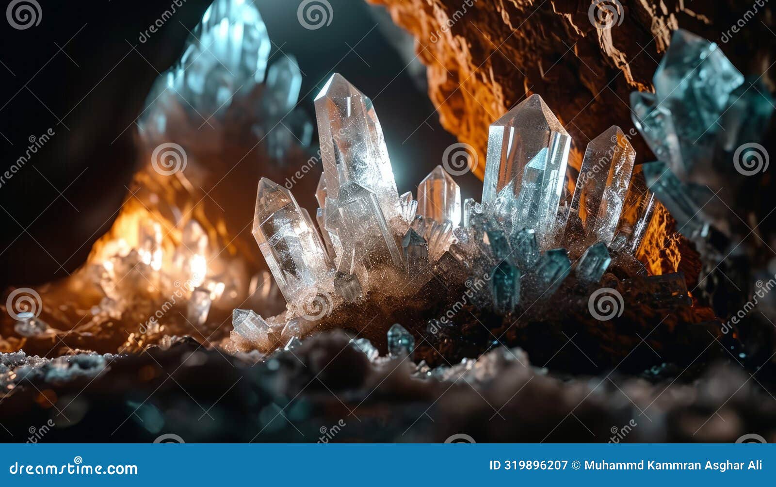 A Cluster of Crystals in a Cave with a Light Coming from Behind it and ...