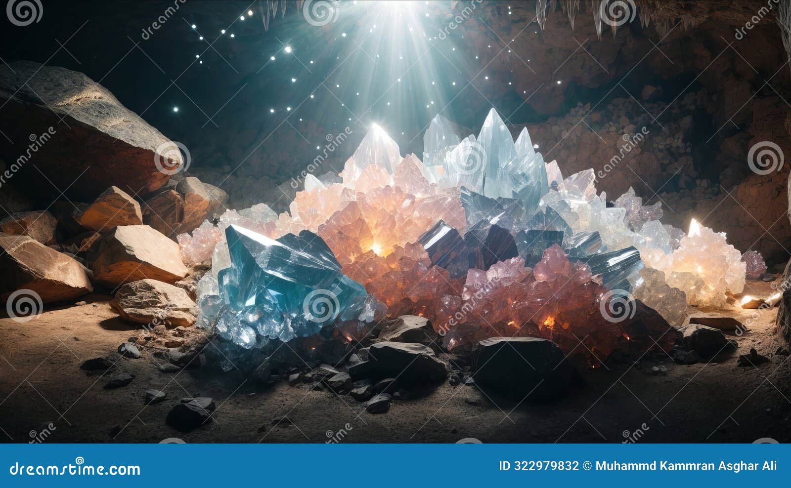 A Cluster of Crystals in a Cave with a Light Coming from Behind it and ...