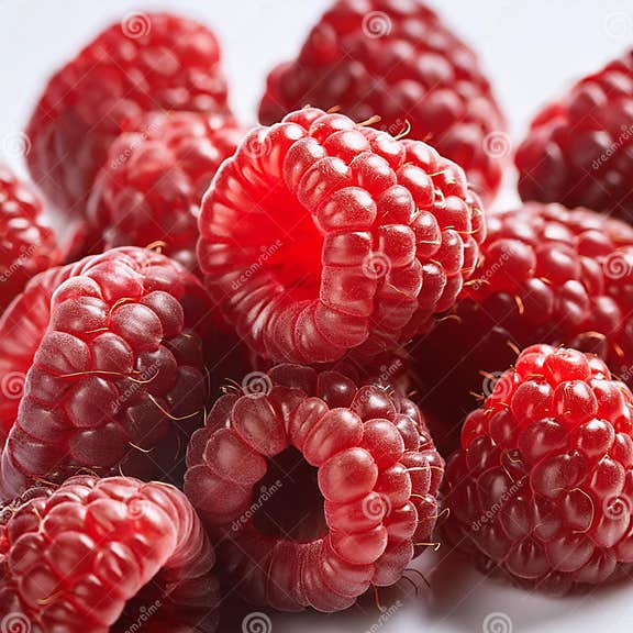 A Cluster of Deep Red Velvet Red Raspberry on White Stock Image - Image ...